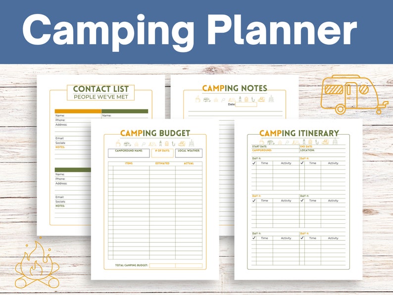 Camping Planner, RV Planner, RV Printable Camping Itinerary, Campsite ...
