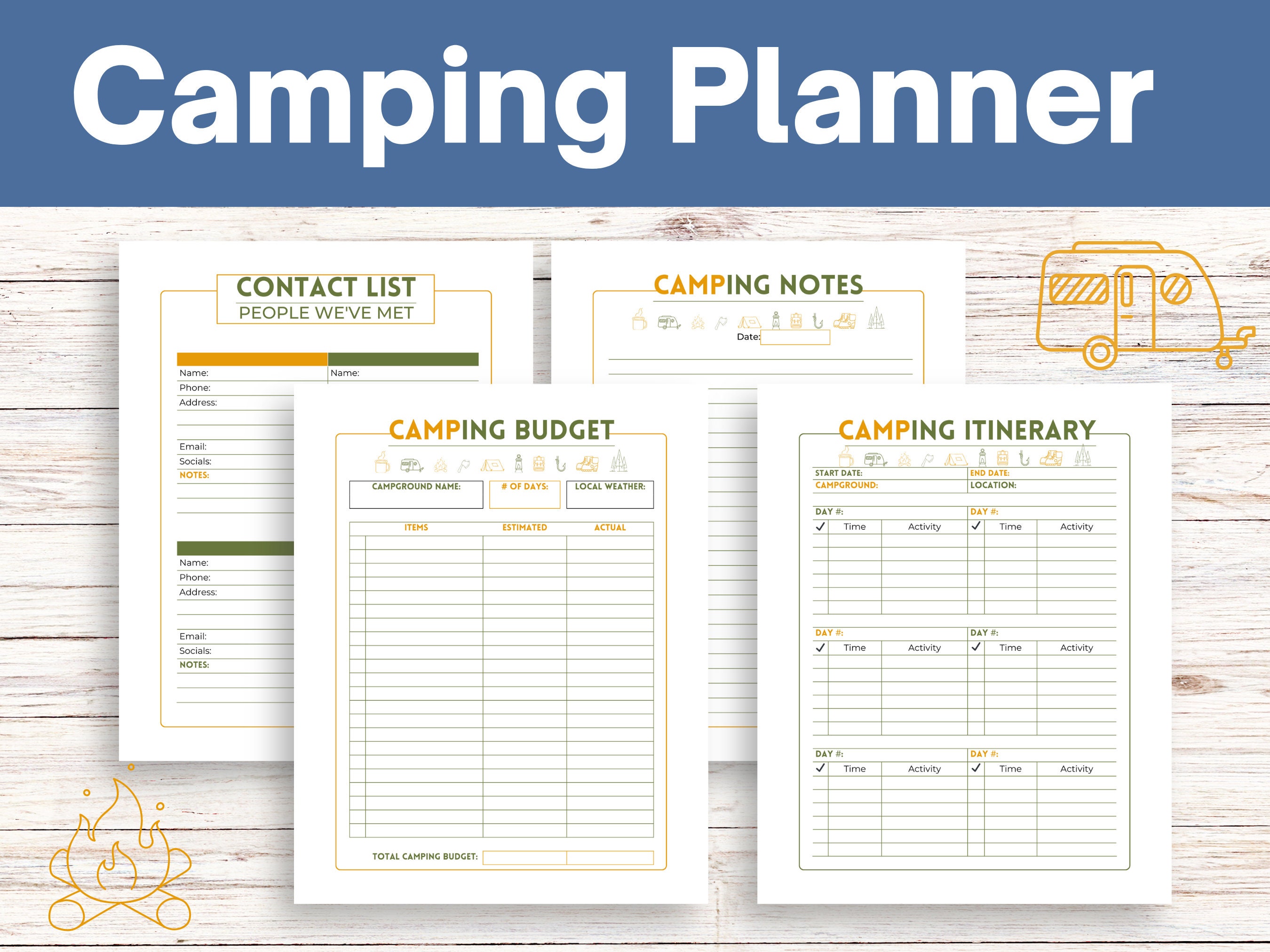 Camping Planner, RV Planner, RV Printable Camping Itinerary, Campsite ...