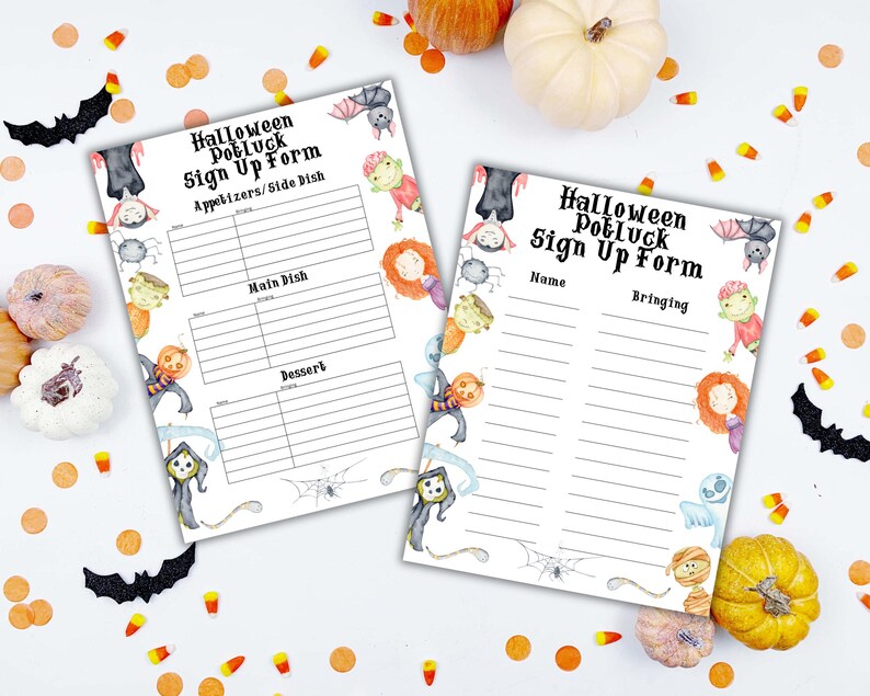 Halloween Potluck Sign up Sheet, Halloween Party Potluck Form ...