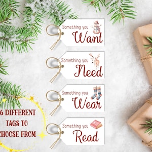 Something You Want Need Wear Read Tags, Christmas Gift Tags, Printable ...