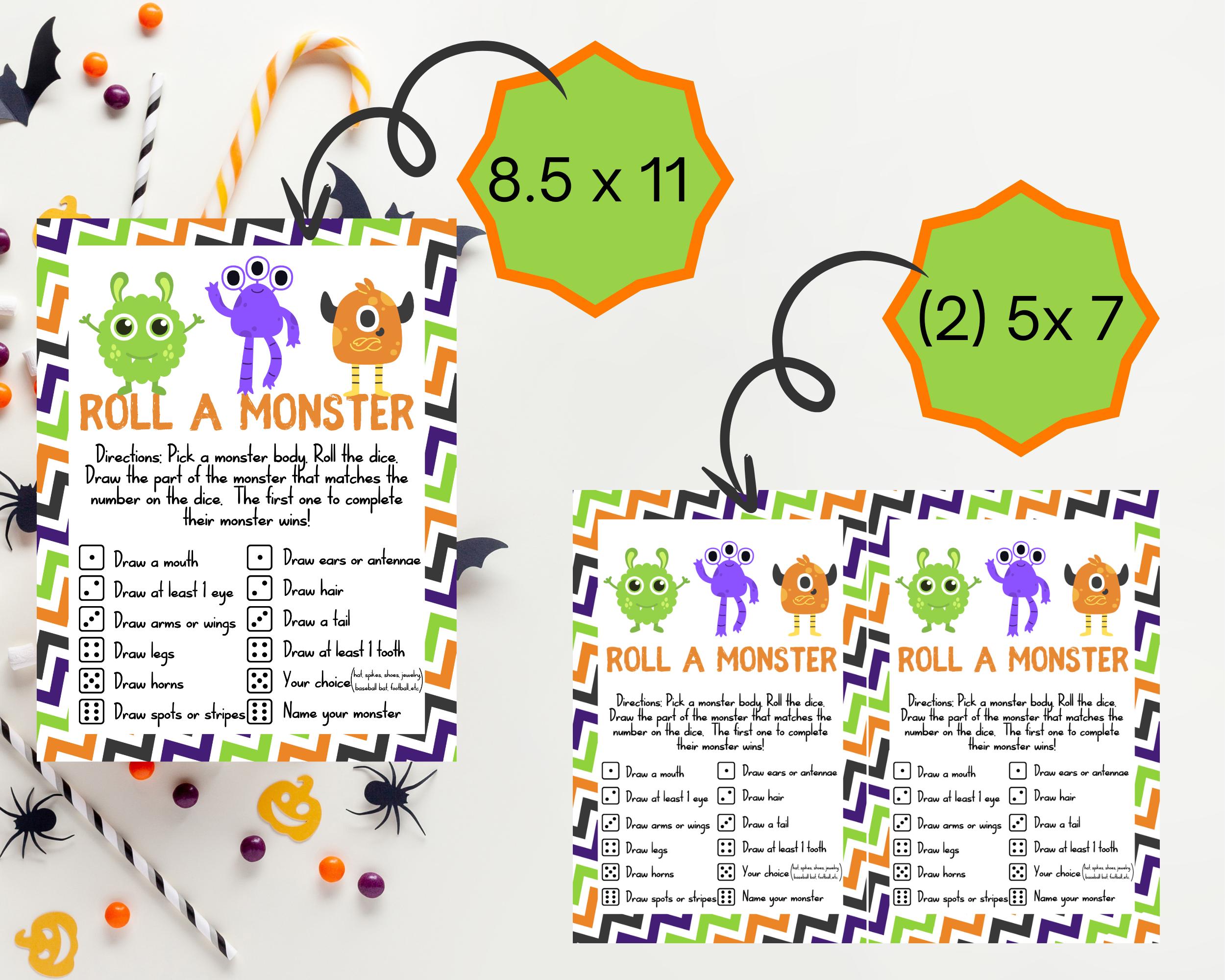 Roll A Monster Dice Game, Printable Kids Halloween Game, Halloween ...