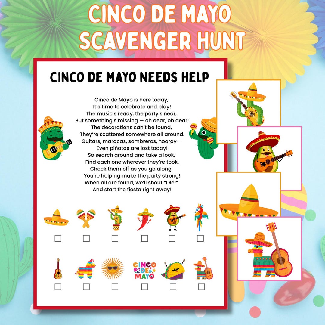 Cinco De Mayo Scavenger Hunt Game Mexican Fiesta Games Taco Tuesday ...