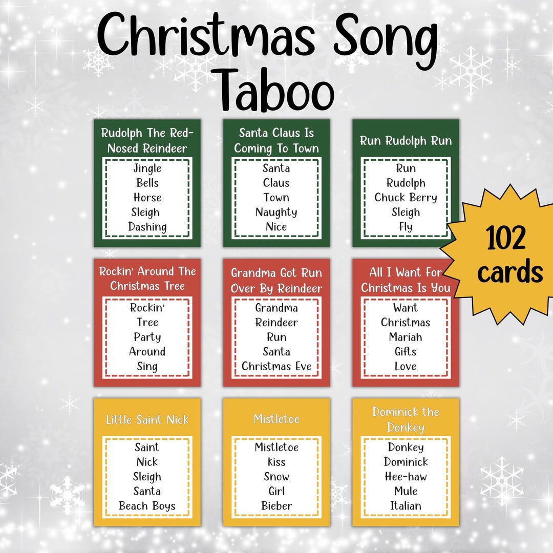 Christmas Taboo Forbidden Words Christmas Song Trivia Game Work ...