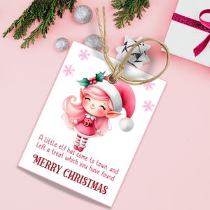 You've Been Elfed, Pink Elf Christmas Gift Tag, Pink Holiday Gift Tag ...