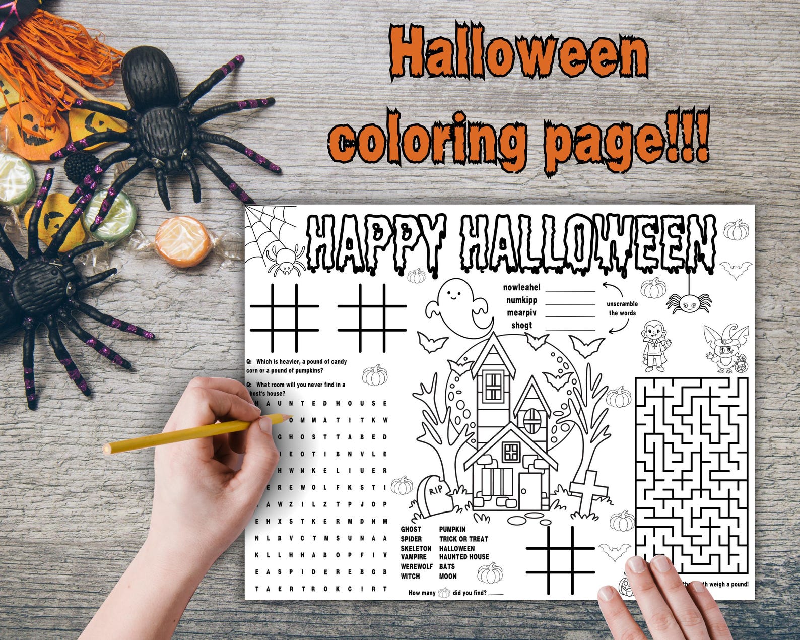 Halloween Placemat, Halloween Coloring Activity Placemat, Halloween ...