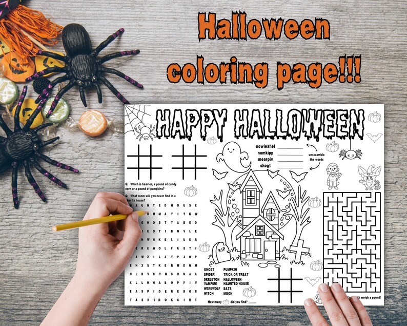 Halloween Placemat, Halloween Coloring Activity Placemat, Halloween ...