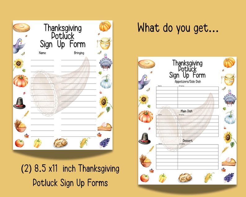 Thanksgiving Potluck Form, Thanksgiving Food Sign up Sheet ...