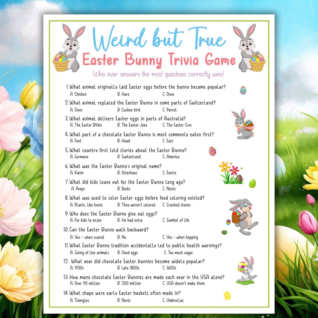 Fun Facts Easter Bunny Trivia Printable Quiz Easter Bunny Fun Trivia ...