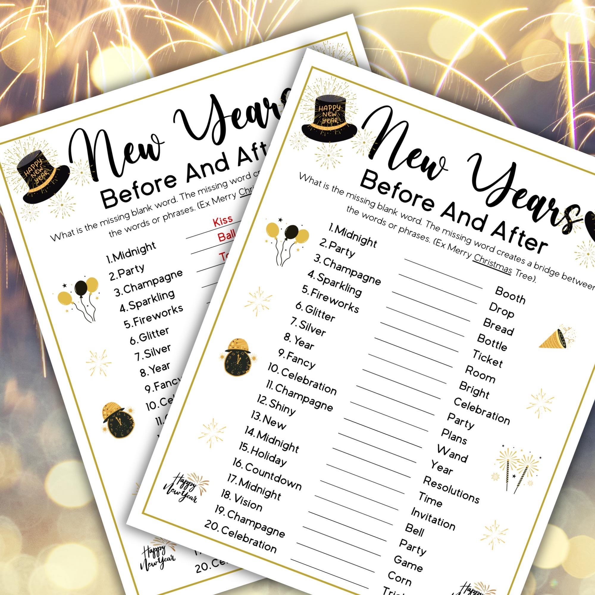 New Years Eve Party Game Finish the Phrase Ice Breaker Office Party ...