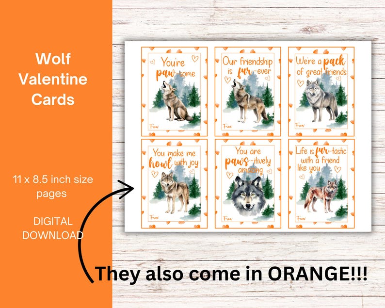 Wolf Valentine Cards for Boy and Girl Outdoor Valentine Forest Animals ...