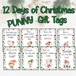 12 Days of Christmas Pun Gift Tags Advent Calendar Christmas Countdown ...