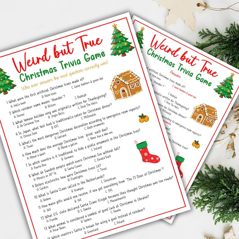 Fun Facts Christmas Trivia Game Friendsmas Game Kids Winter Class Party ...