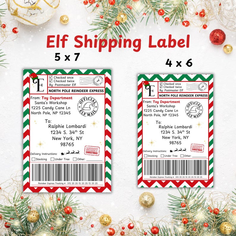 Editable Santa and Elf Shipping Label Printable North Pole Santa and ...