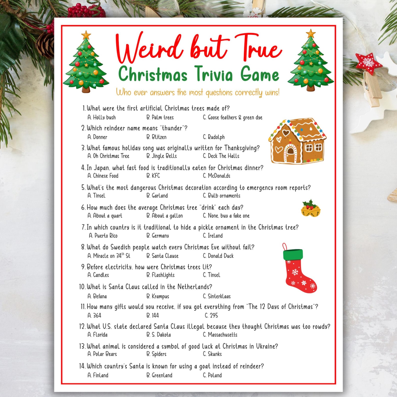 Fun Facts Christmas Trivia Game Friendsmas Game Kids Winter Class Party ...