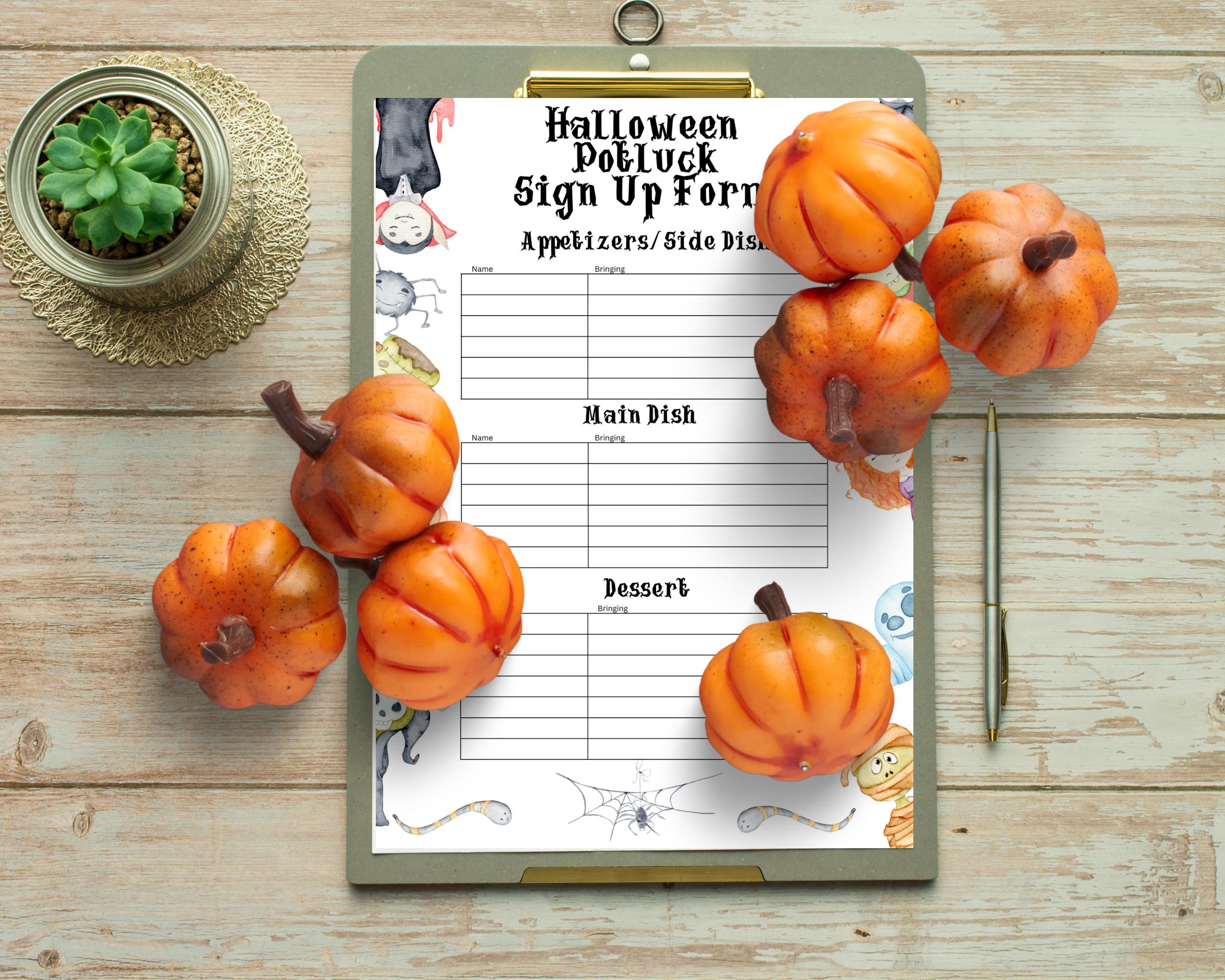 Halloween Potluck Sign up Sheet, Halloween Party Potluck Form ...