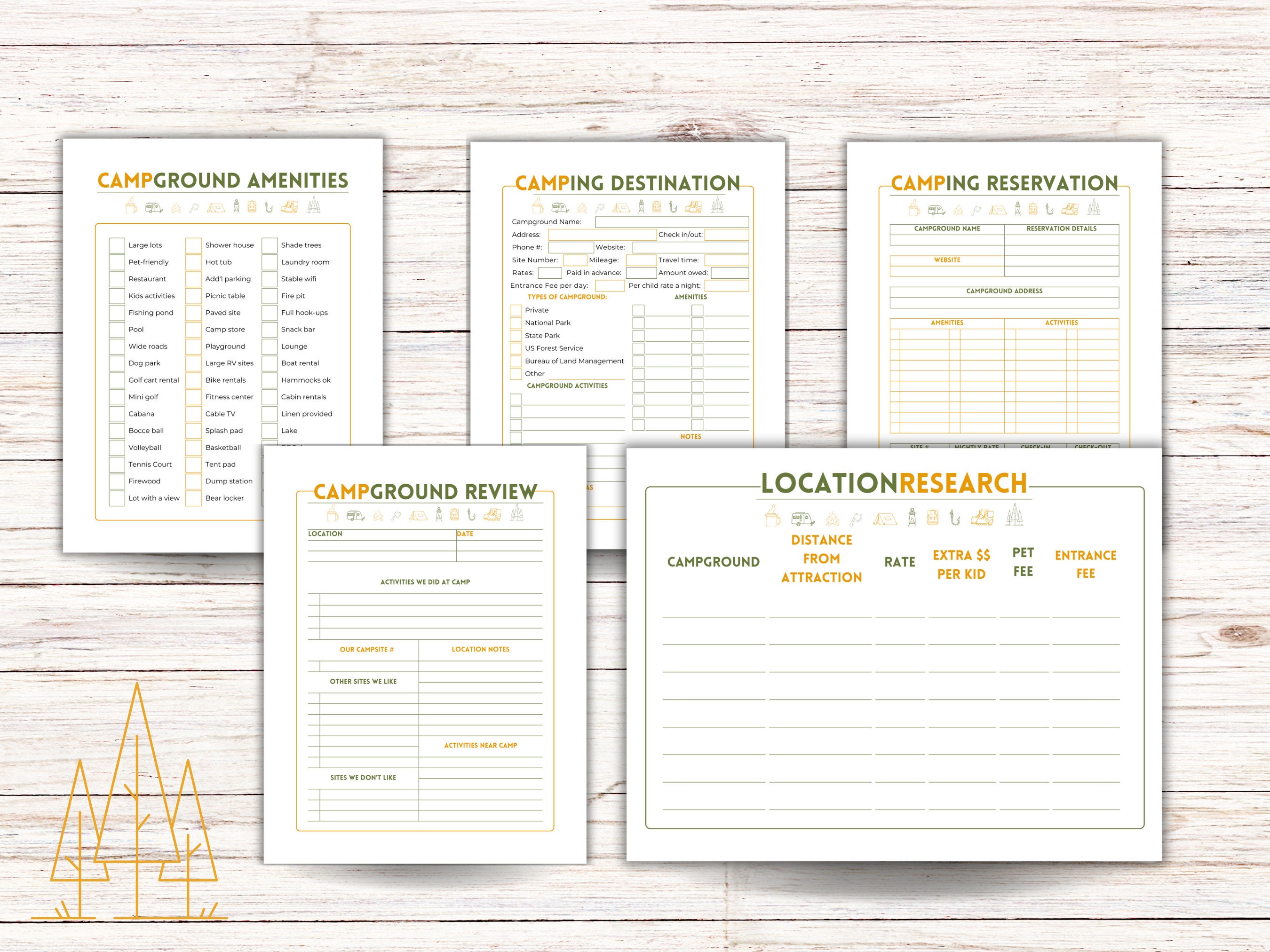 Camping Planner, RV Planner, RV Printable Camping Itinerary, Campsite ...
