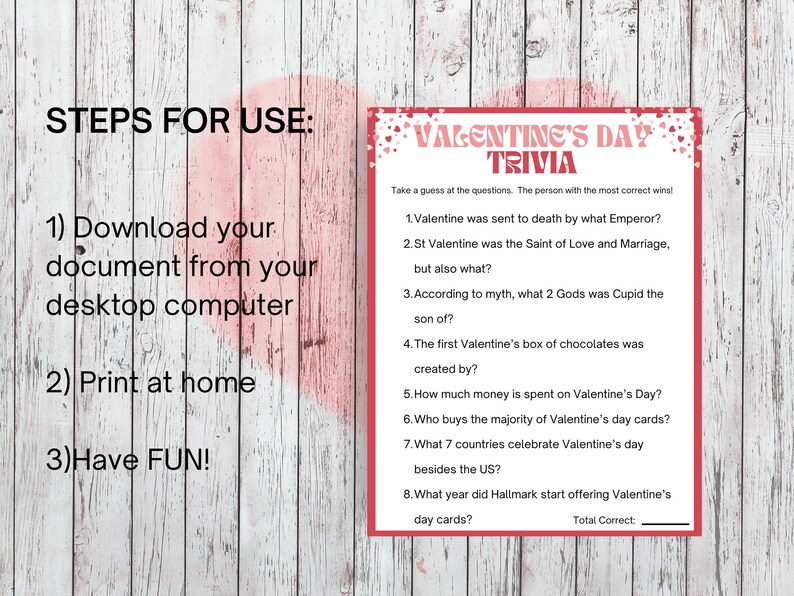 Valentine Trivia Game for Kids Valentine Party Trivia Valentines Day ...