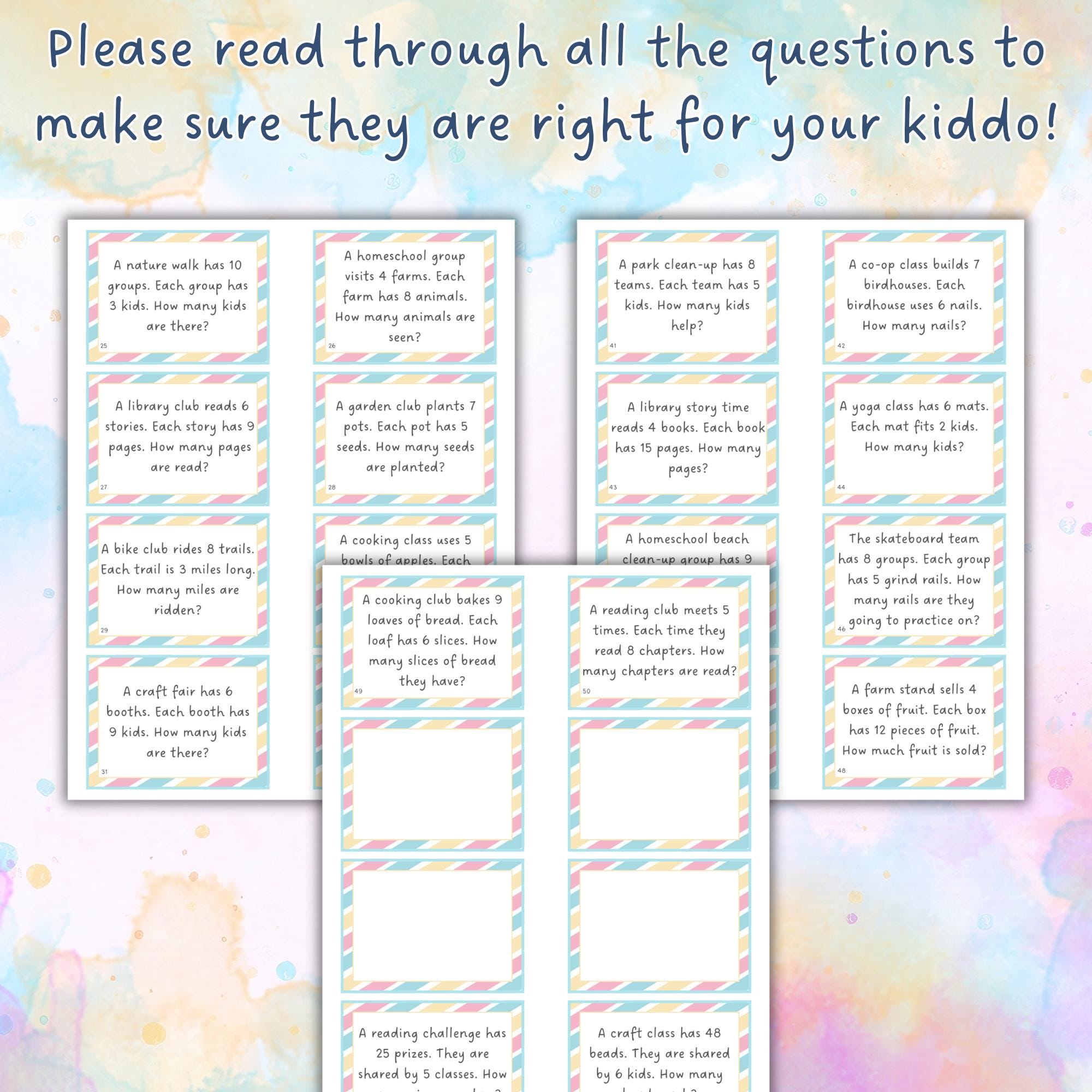 Homeschool Math Printable Resource Basic Multiplication Division Word ...