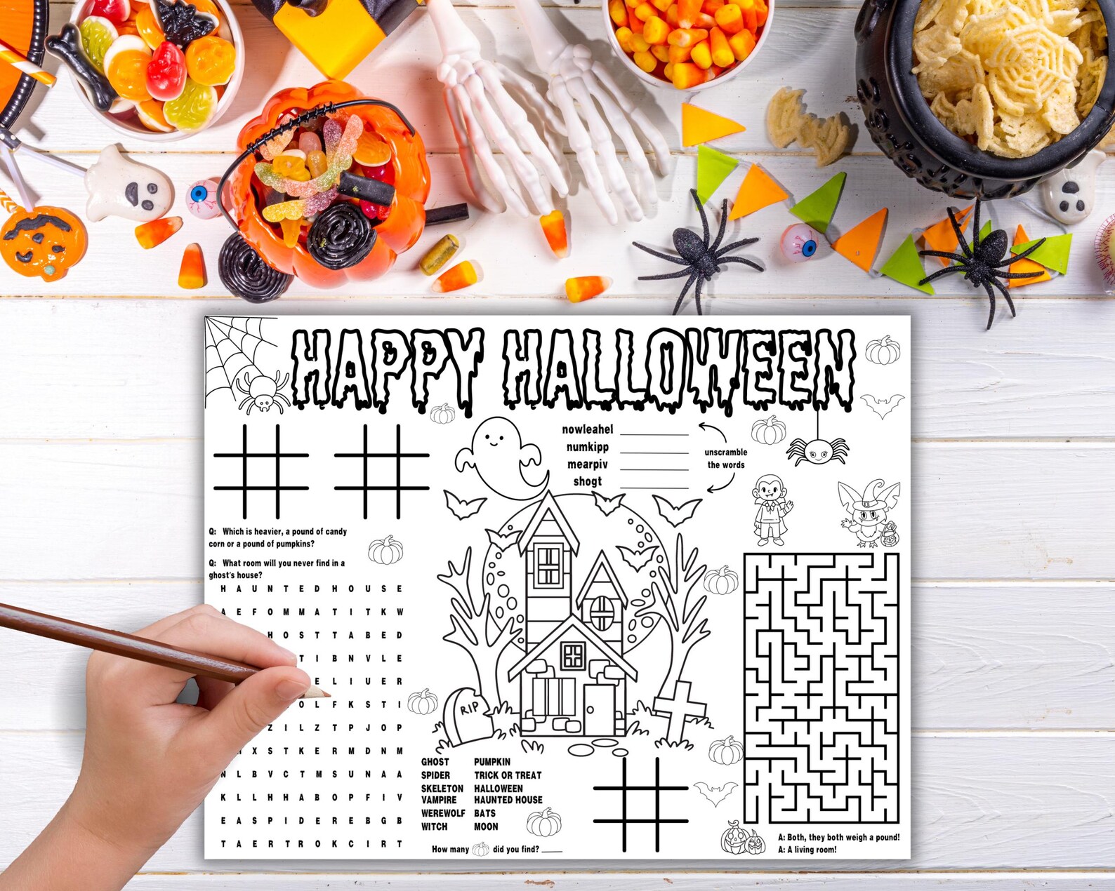 Halloween Placemat, Halloween Coloring Activity Placemat, Halloween ...