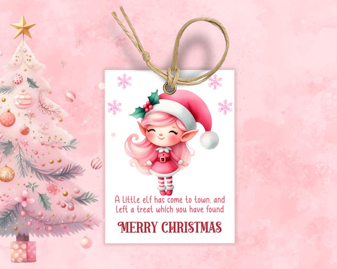 You've Been Elfed, Pink Elf Christmas Gift Tag, Pink Holiday Gift Tag ...