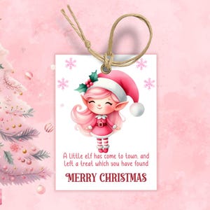 You've Been Elfed, Pink Elf Christmas Gift Tag, Pink Holiday Gift Tag ...