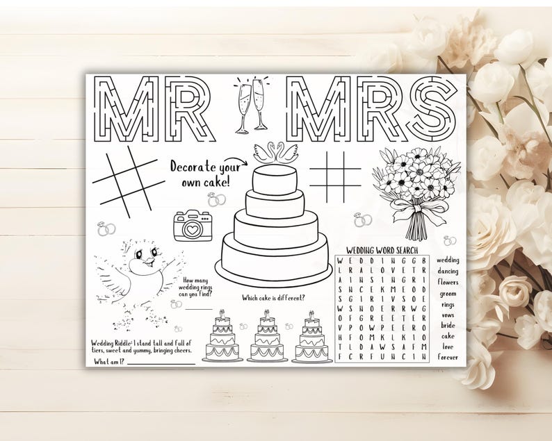 Wedding Activity Mat Wedding Coloring Mat Kids Reception Game Wedding ...