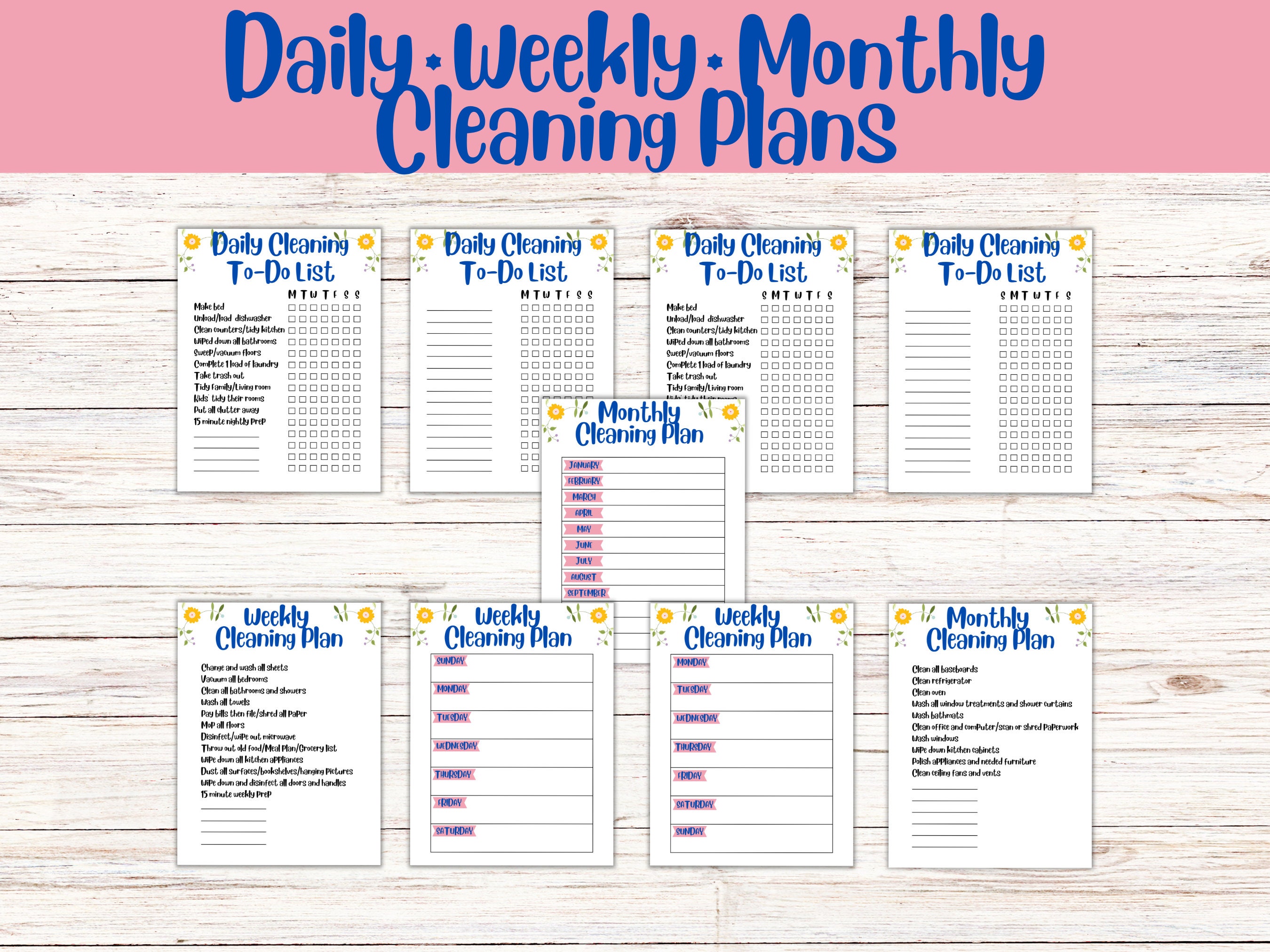 Printable Daily Cleaning Checklist, Weekly Cleaning, Monthly Cleaning ...
