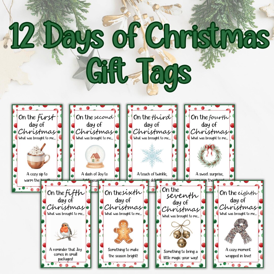 12 Days of Christmas Gift Tags Advent Calendar Christmas Countdown ...