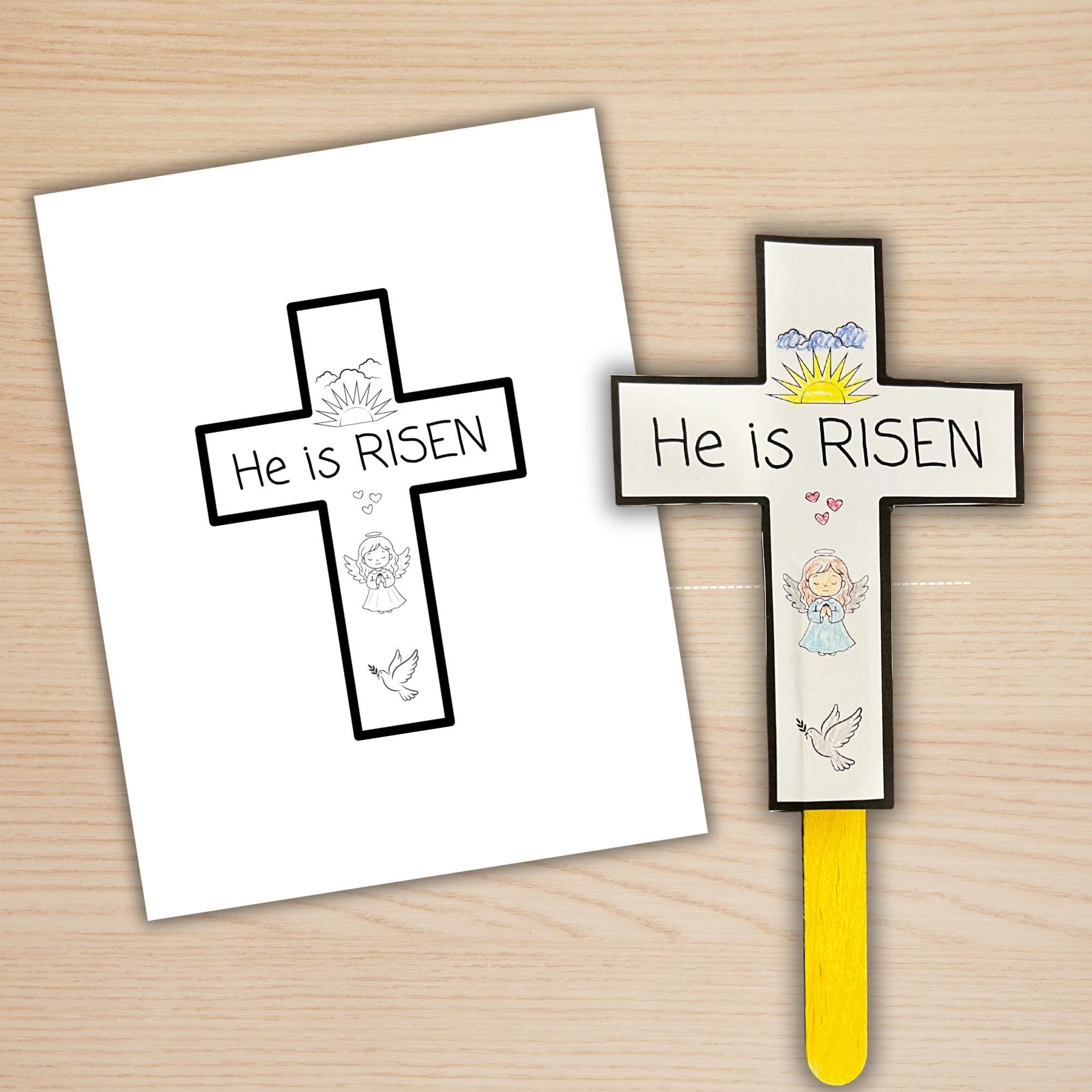 He is Risen Sunday School Craft Bible Verse Christian Coloring Easter ...