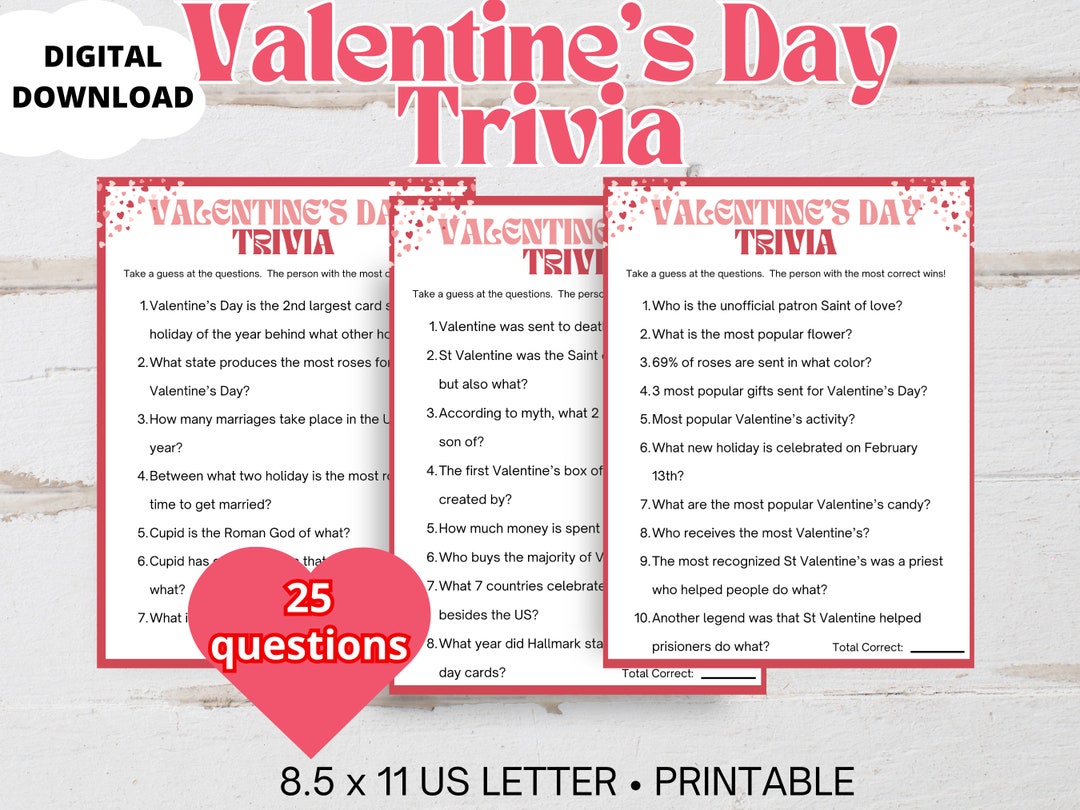 Valentines Day Trivia Game for Kids Valentines Day Party Trivia Quiz ...