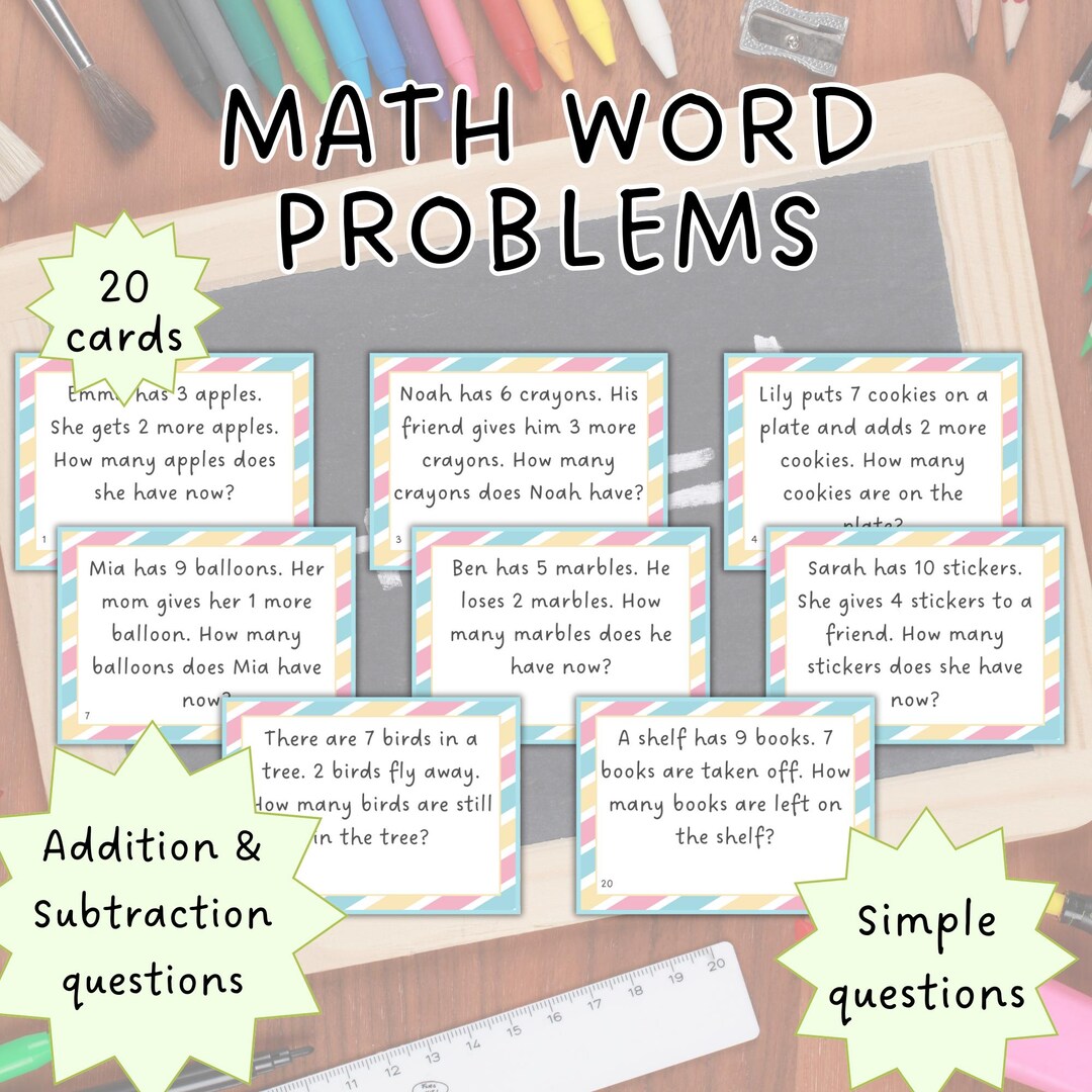 Addition and Subtraction Word Problems Kindergarten First Grade Basic ...