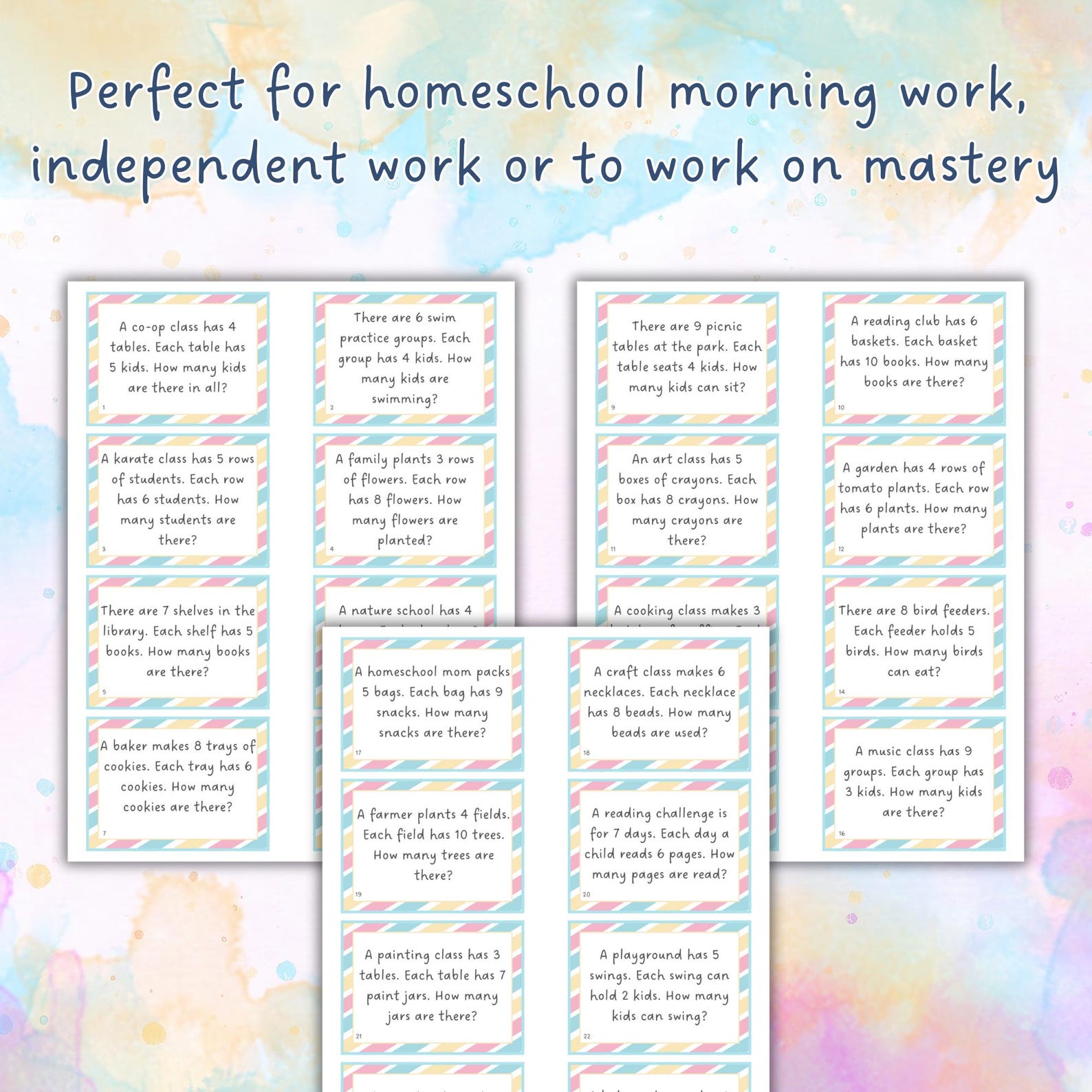Homeschool Math Printable Resource Basic Multiplication Division Word ...