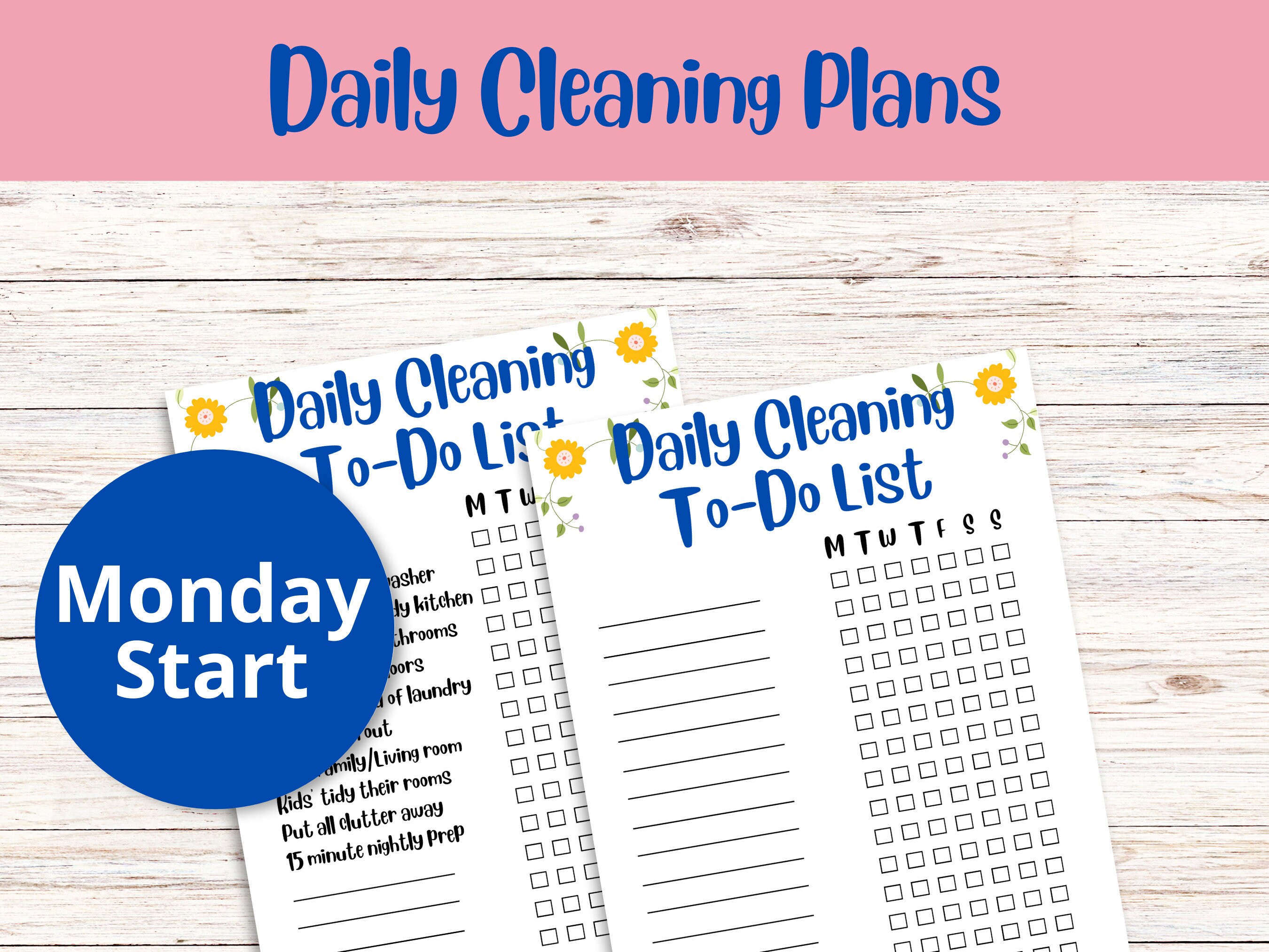 Printable Daily Cleaning Checklist, Weekly Cleaning, Monthly Cleaning ...
