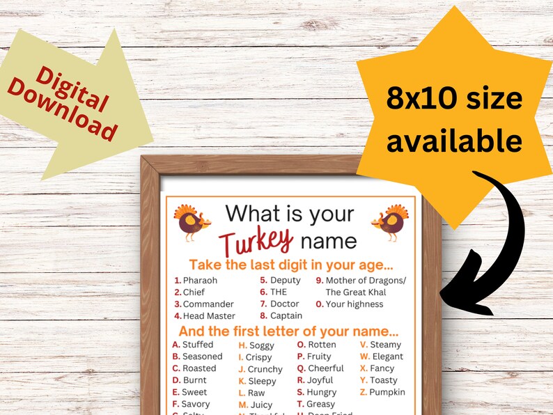 What's Your Turkey Name, Turkey Name Tags, Thanksgiving Game ...