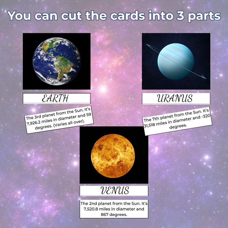 Planet Space Education Solar System Printable Flash Cards Learning ...