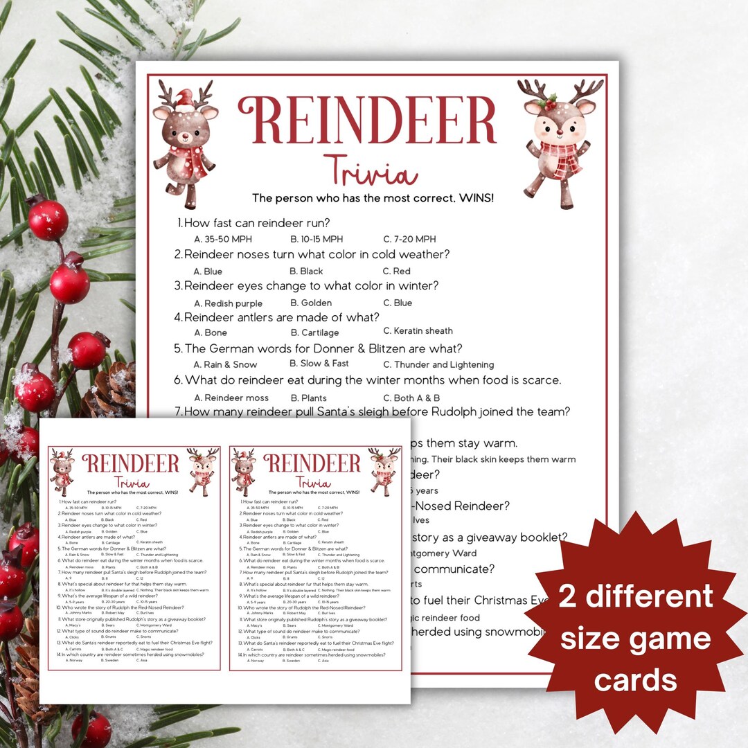 Reindeer Trivia Fun Christmas Game for Winter Classroom Party Reindeer ...