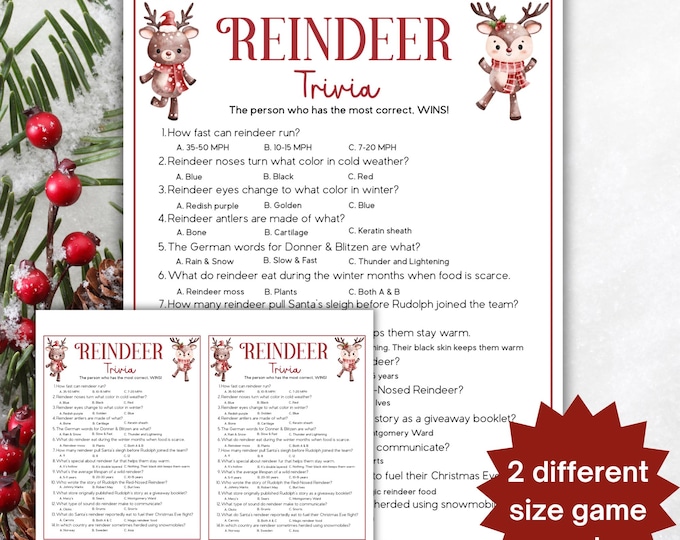Reindeer Trivia Fun Christmas Game for Winter Classroom Party Reindeer ...
