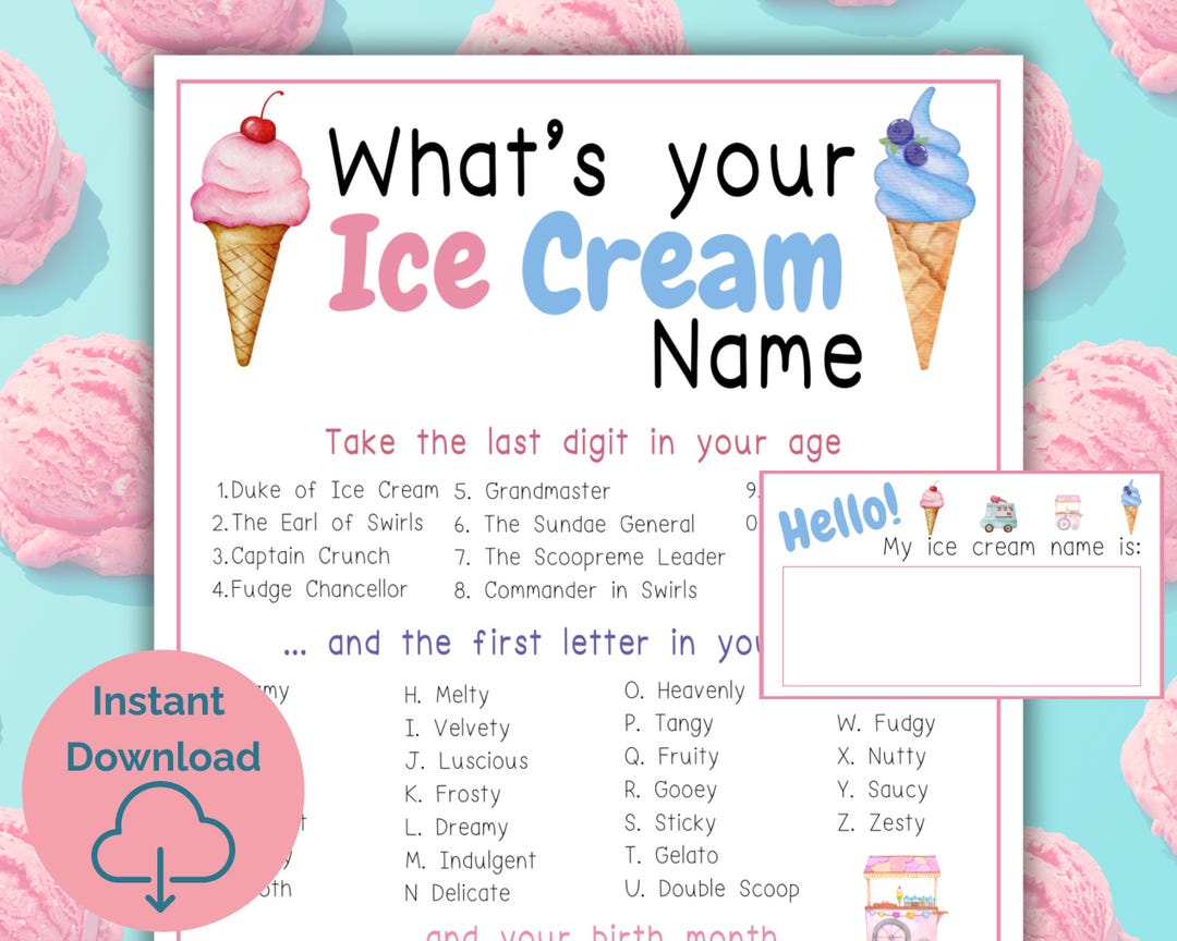Ice Cream Name Game Birthday Party Whats Your Name Social Kid Summer ...