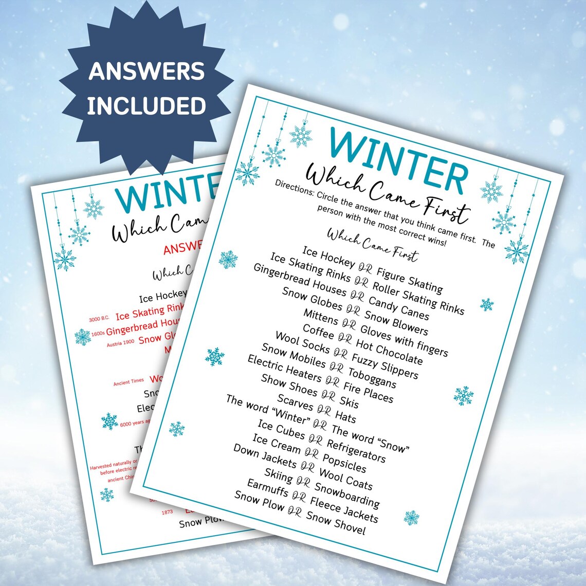 Winter Trivia Game Quiz Fun Family Game Winter Icebreaker Group Game ...