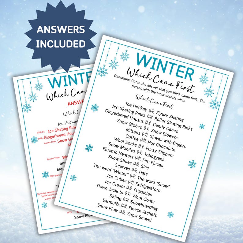 Winter Trivia Game Quiz Fun Family Game Winter Icebreaker Group Game ...