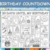 Birthday Countdown for Child Calendar Countdown for Birthday Coloring ...