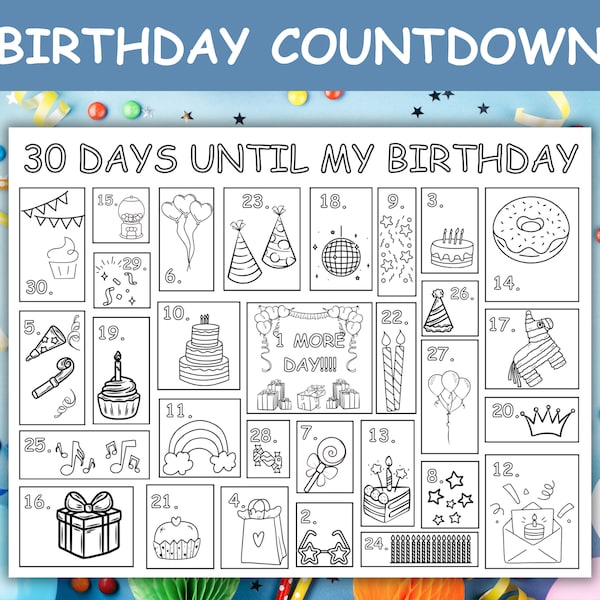 Birthday Countdown for Child Calendar Countdown for Birthday Coloring ...