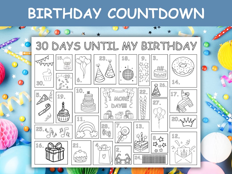 Birthday Countdown for Child Calendar Countdown for Birthday Coloring ...
