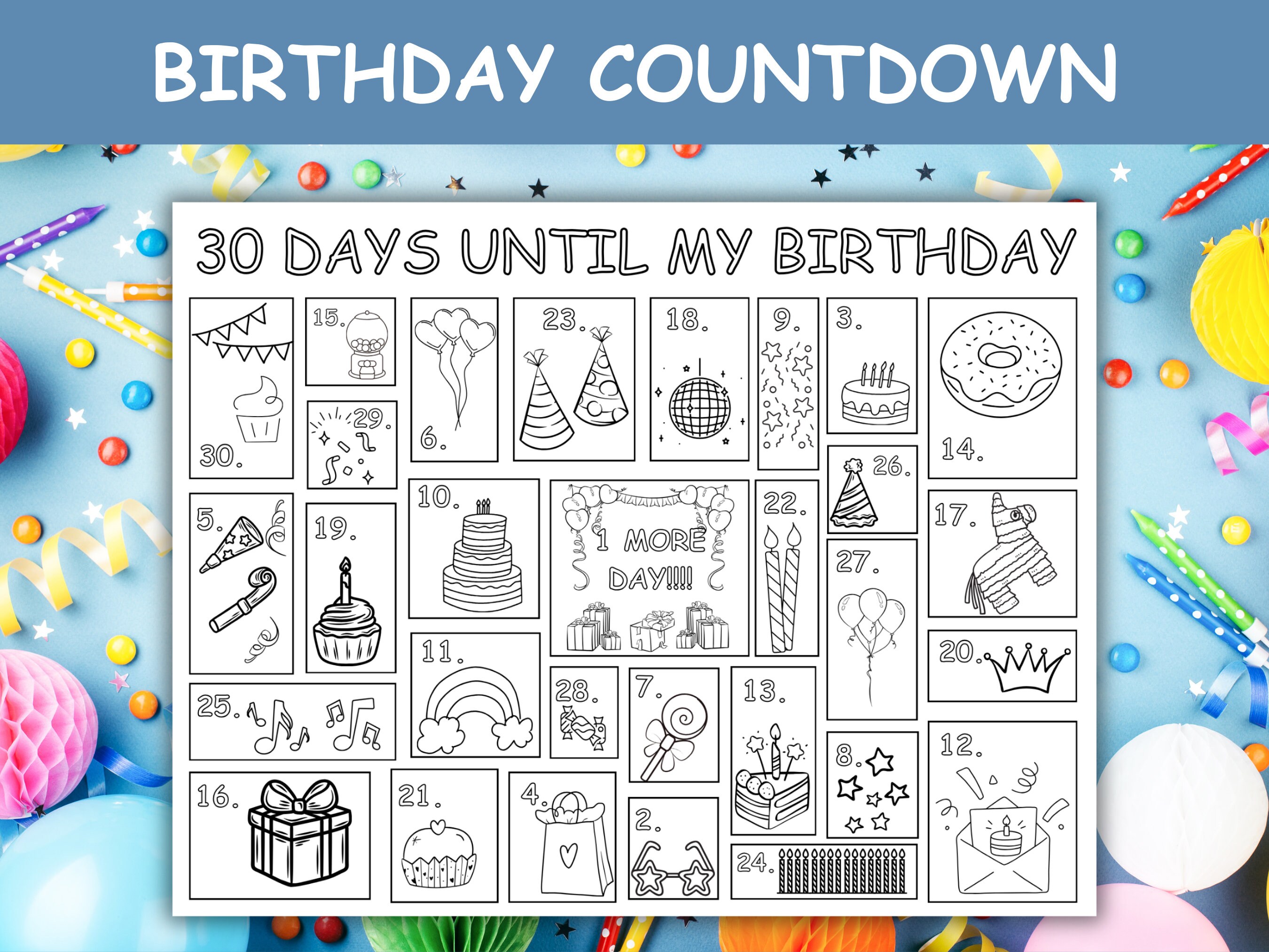 Birthday Countdown for Child Calendar Countdown for Birthday Coloring ...