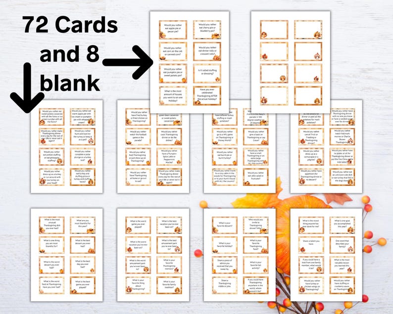Thanksgiving Conversation Starter Cards, Thanksgiving Dinner Icebreaker ...