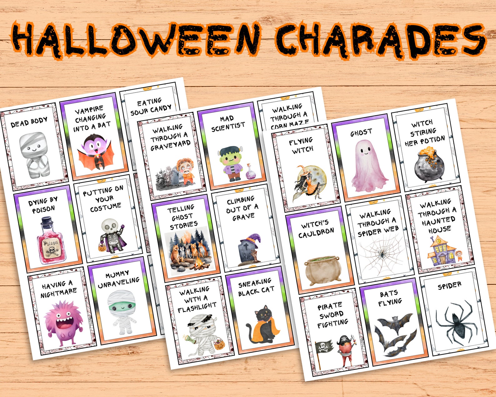 Halloween Charades, Halloween Party Games, Charades Printable, Kids ...
