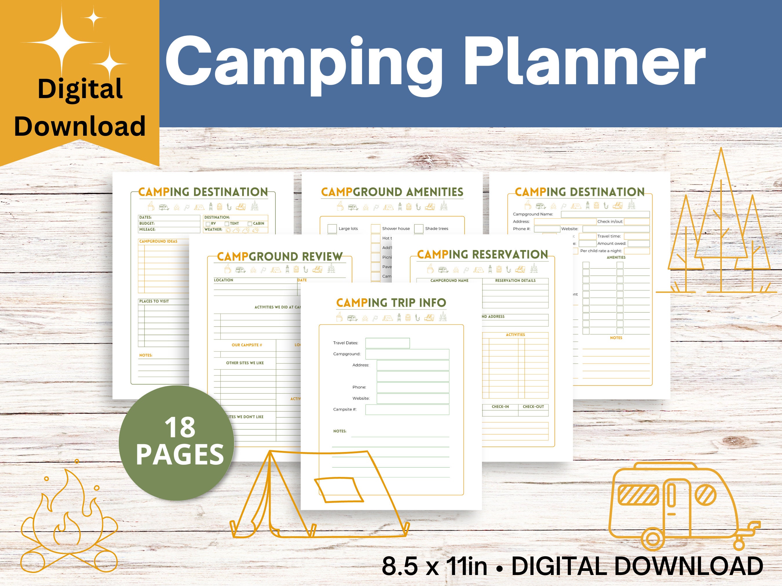 Camping Planner, RV Planner, RV Printable Camping Itinerary, Campsite ...