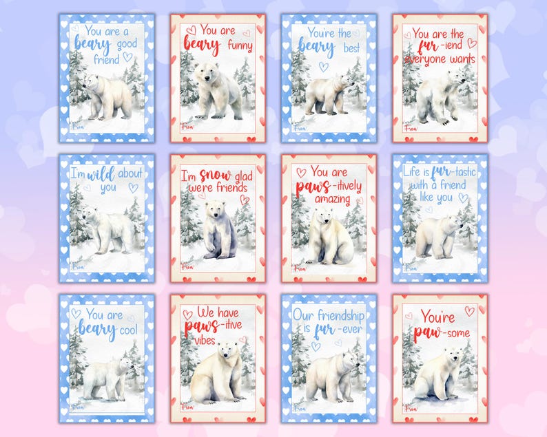 Polar Bear Valentine Cards for Boy and Girl Outdoor Valentine Artic ...