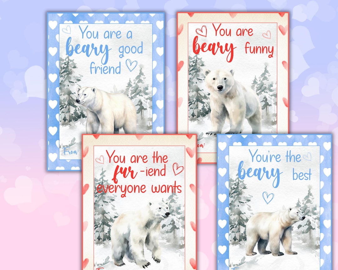 Polar Bear Valentine Cards for Boy and Girl Outdoor Valentine Artic ...