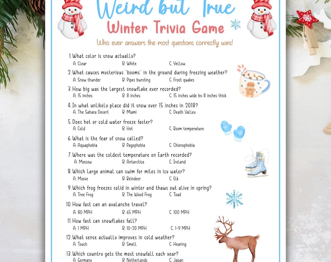 Fun Facts Christmas Trivia Game Friendsmas Game Kids Winter Class Party ...